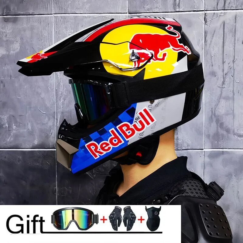 Мотошлем, цвет: черный, красный, размер: XL