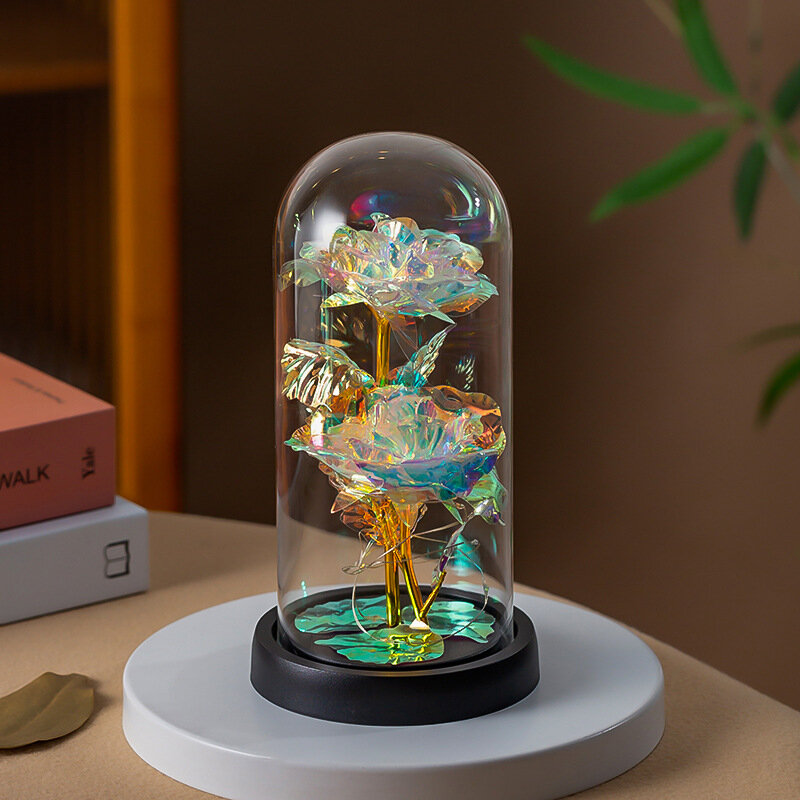 Трансграничный вечный цветок, стеклянная крышка, золотая фольга, роза, фонарь, День святого Валентина, День матери, креативный подарок, украшение, фабрика украшений