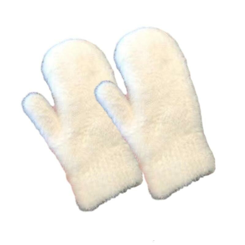 Корейские перчатки из искусственного меха норки-белоснежный