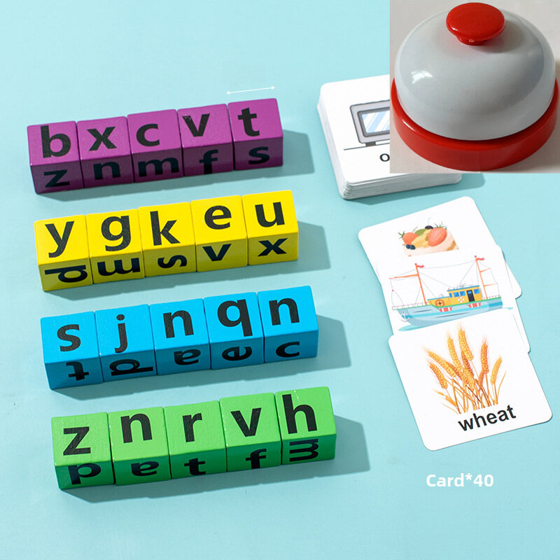 Детские английские карточки слов деревянные игрушки для составления слов Монтессори раннее образование кубик рубик с изменением лиц настольные игры для нескольких игроков (малый размер-баттл со звоночком)