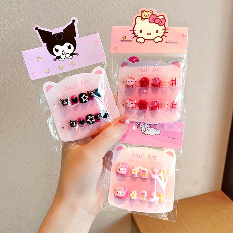 Набор из 3 детских наклеек для ногтей Kuromi Mew Mew и котенок, водостойкие, безвредные, многоразовые для девочек,