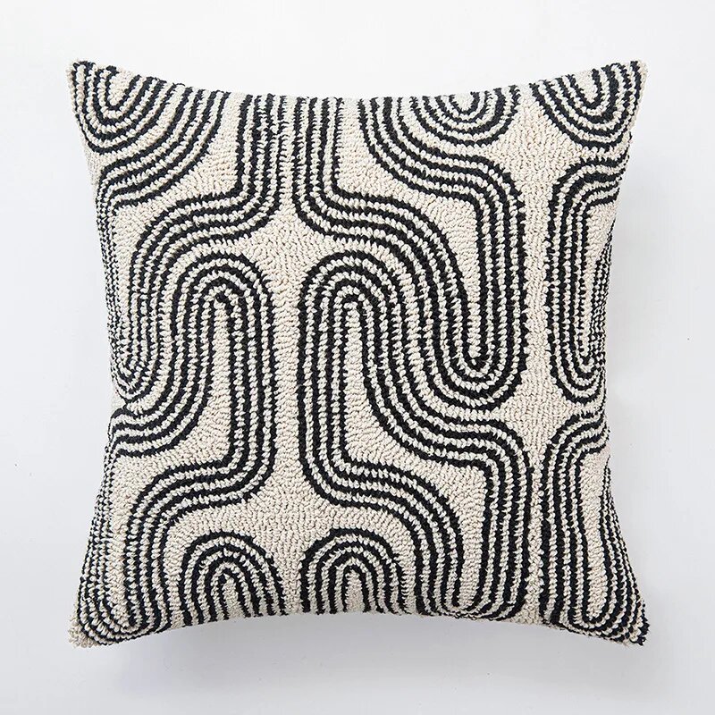 Абстрактная вышитая подушка 45x45 см, бежево-черная, полиэстер A-Cushion cover