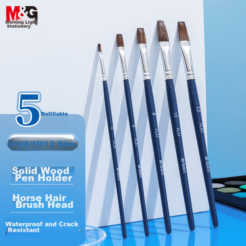 M&G Stationery Student Gouache Paint Brushes, Beginner-Level Art Small Brushes, Student Painting Brushes, 5-Piece Set, Children's Birthday Gift for Girls, ABH97898