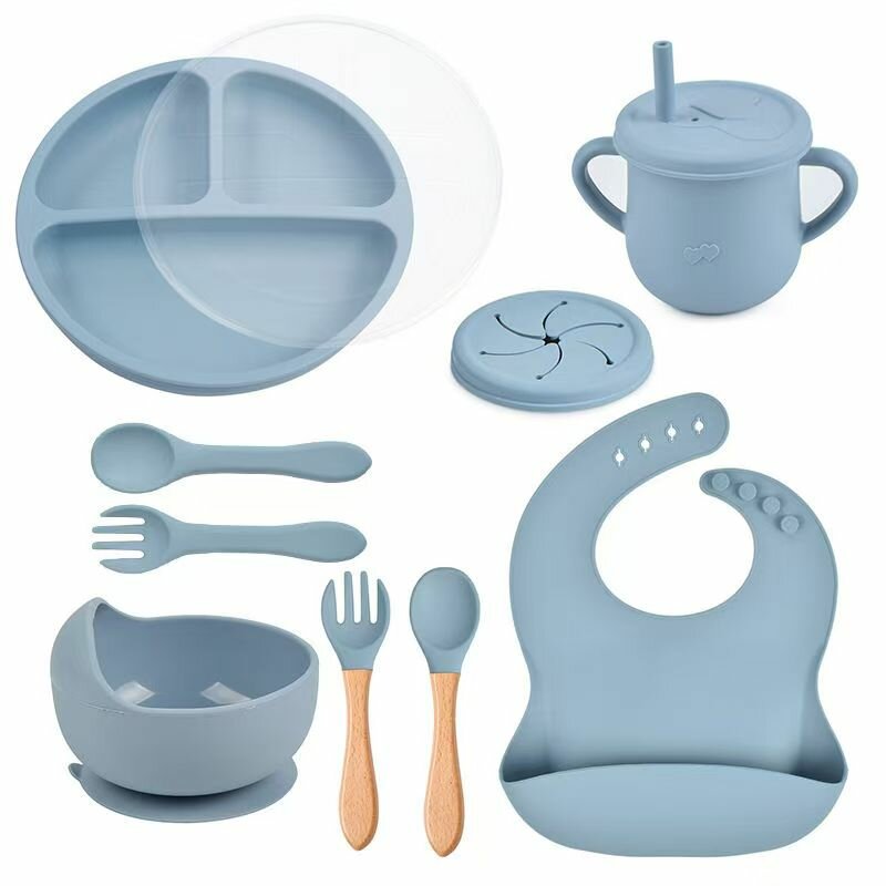 Набор детской посуды из 10предметов для кормления силиконовый