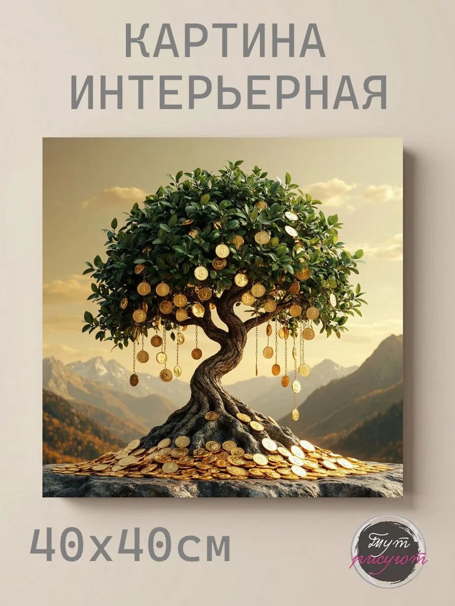 Картина интерьерная на стену Денежное дерево 40х40 см