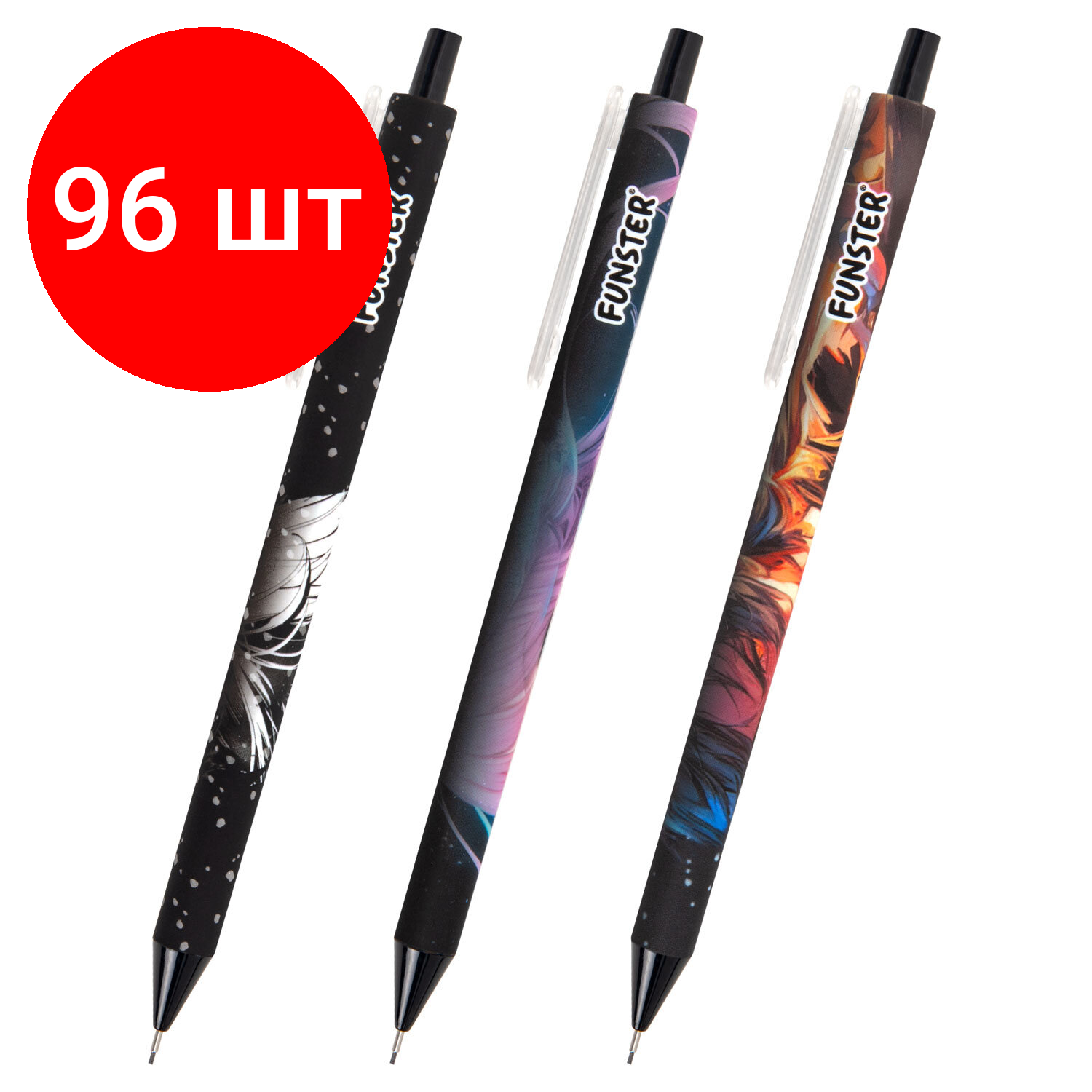 Комплект 96 шт, Карандаш механический 0.7 мм с принтом FUNSTER "ANIME", корпус soft-touch ассорти, 182059