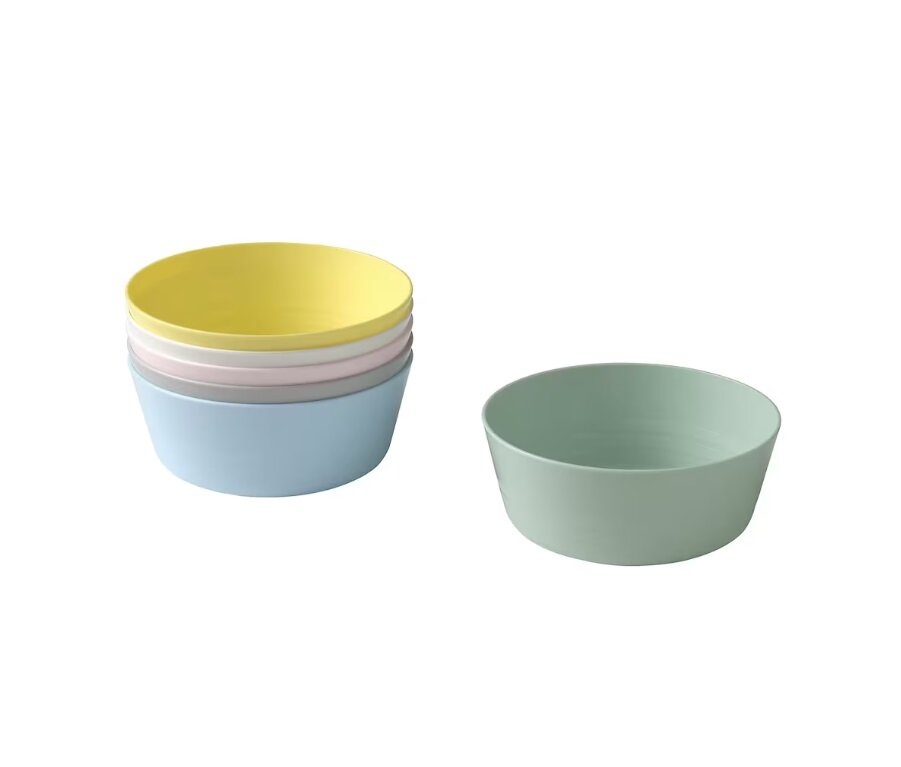 Набор мисок икеа "калас", гипоаллергенный пластик, 6 штук, разноцветные