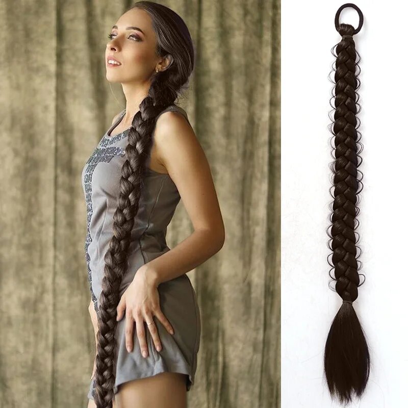 LUPU синтетическая длинная коса для наращивания хвоста с резинкой 24-дюймовые боксерские плетеные волосы для женщин ежедневного использования