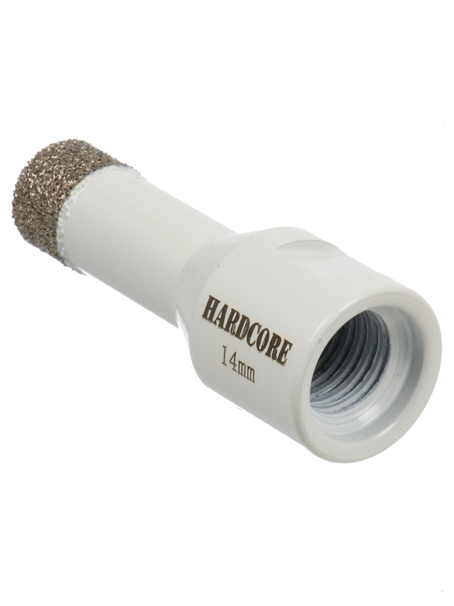 Коронка алмазная Hardcore 14 мм по керамограниту и плитке, резьба М14, под УШМ (болгарку), сухой или влажный рез, 155014