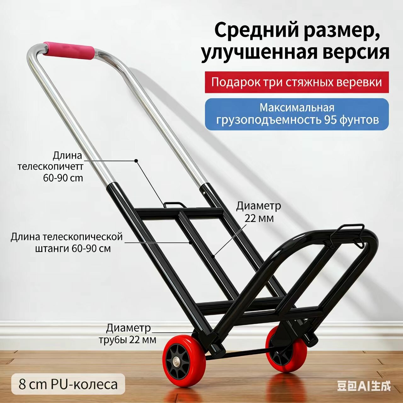Удобные складные тележки, небольшие вагонетки-каталки, тележки-погрузчики (колеса 8 см, грузоподъемность 45 кг)