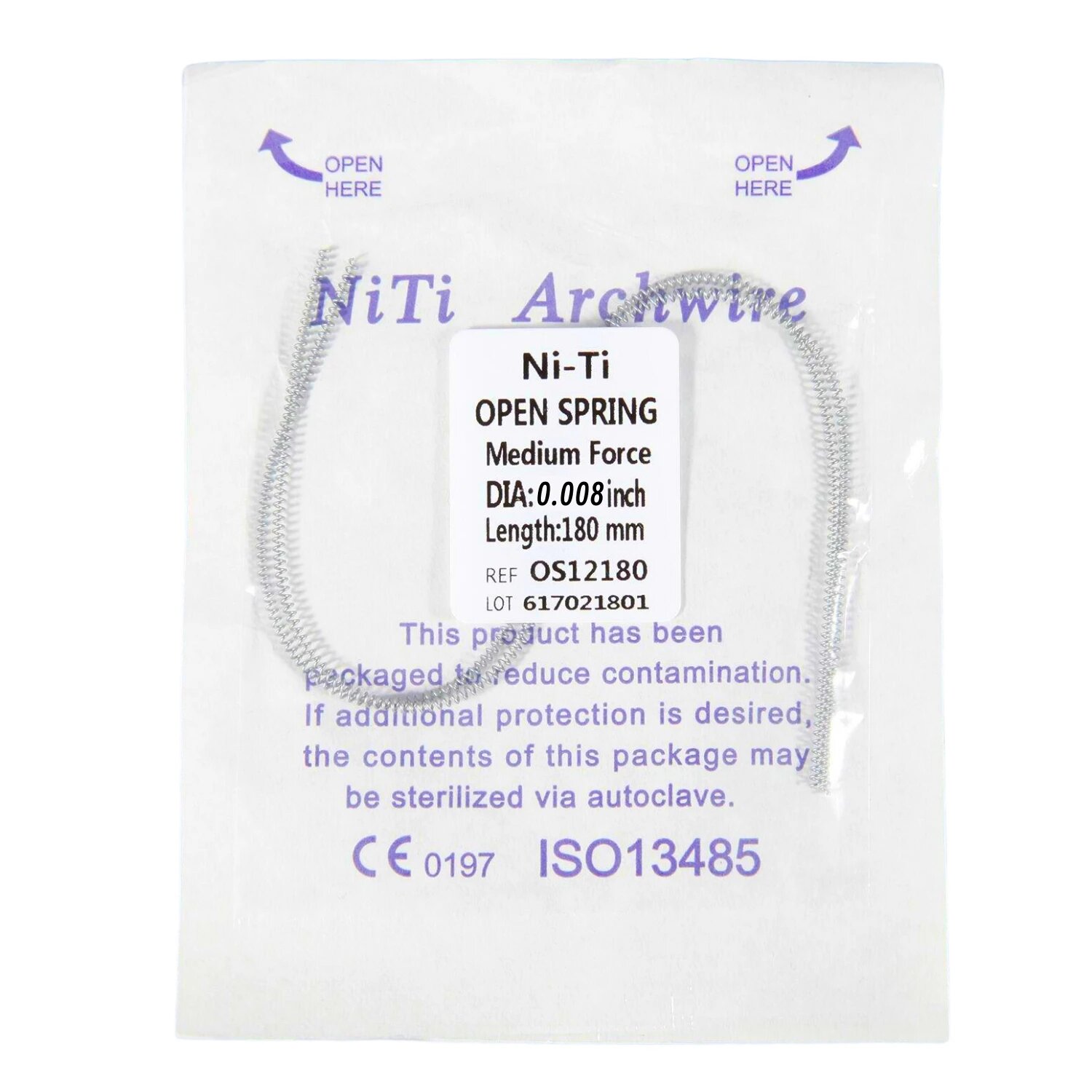 NiTi Archwire OPEN SPRING Medium Force DIA:0.008 Length:180