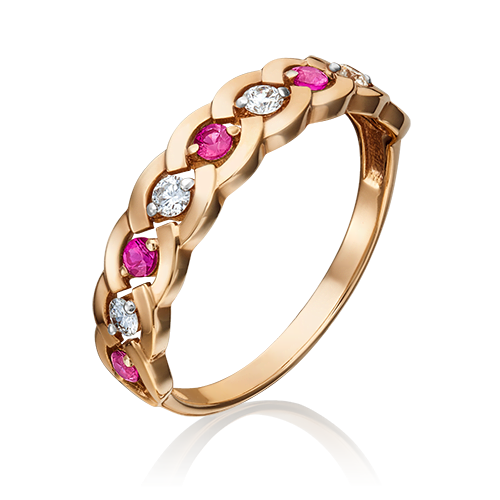 Кольцо, красное золото, 585 проба, бриллиант, рубин