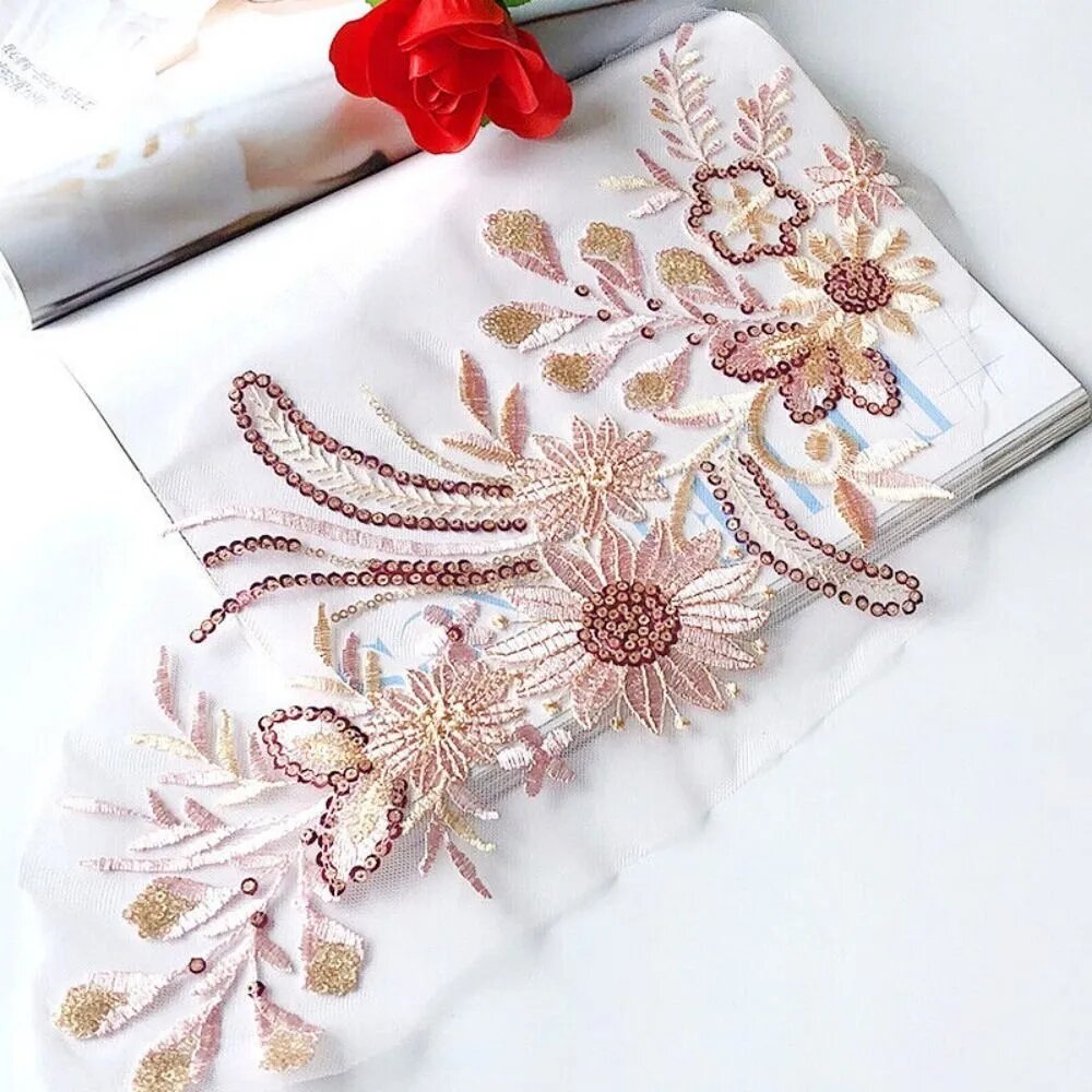 Вышивка в сетке Цветы кружевная ткань