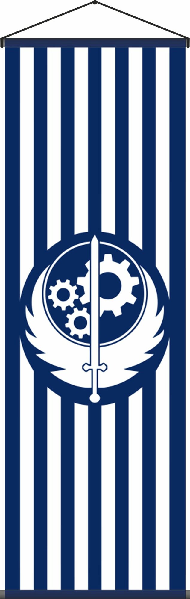 Вертикальный флаг Братства Стали Fallout Фоллаут синие полосы, 50х150 см на шёлке