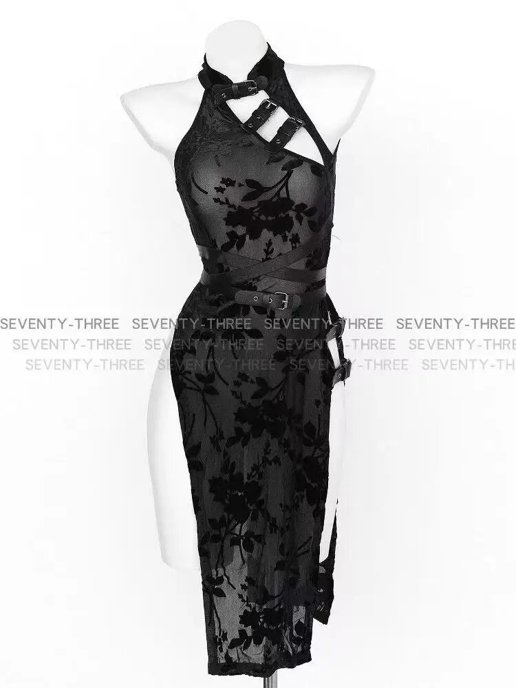 Аниме девушка униформа черный китайский чи-пао женское платье на бретелях Cheongsam наряды костюмы для косплея