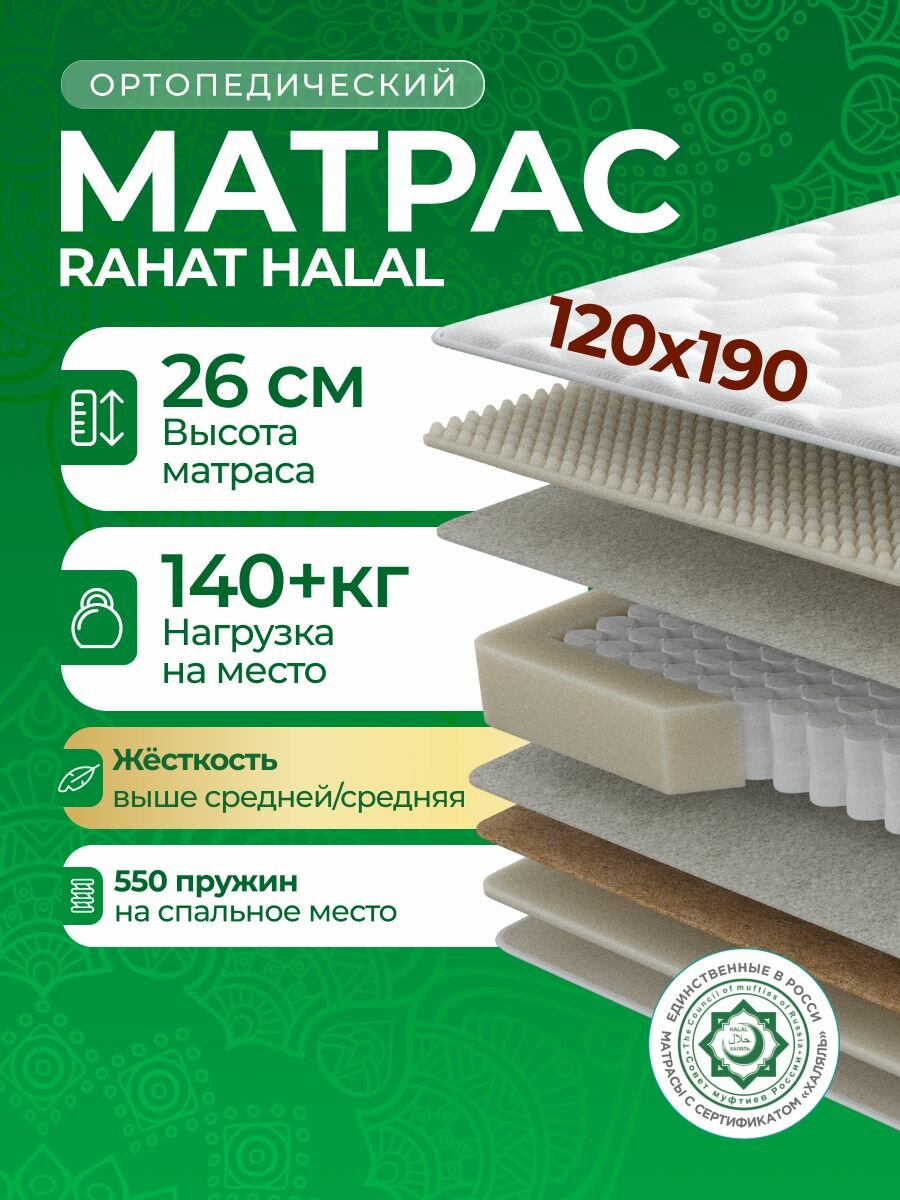 Мир Матрасов, Матрас Halal Rahat, Независимые пружины, 120х190 см