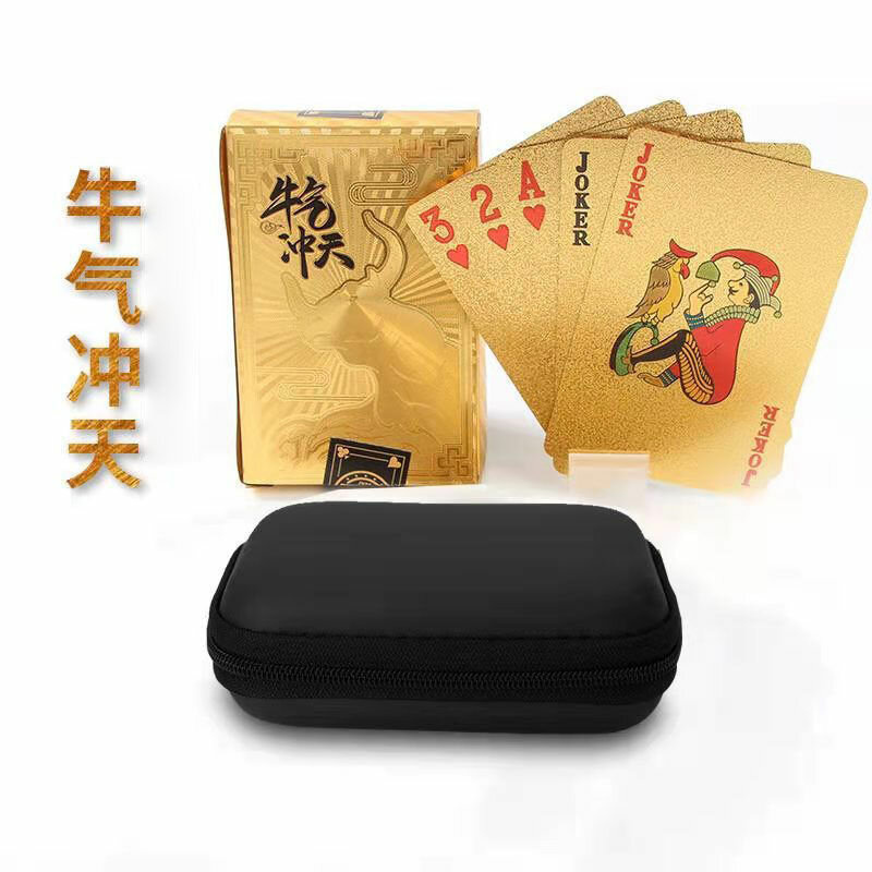Золотые покерные карты, моющиеся, долговечные, золотая фольга, подарок для покера, пластиковые PVC, бридж, маджонг, внешняя торговля