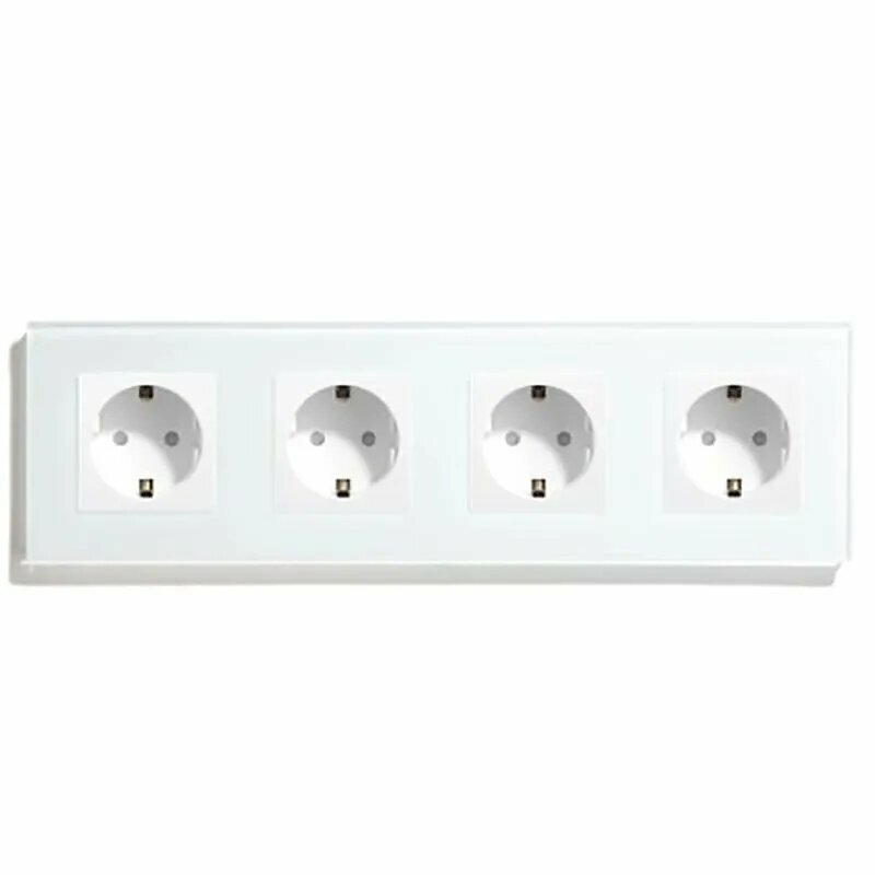 Розетка электрическая 4 поста 16А, 299х86мм Белый стекло рамка с заземлением