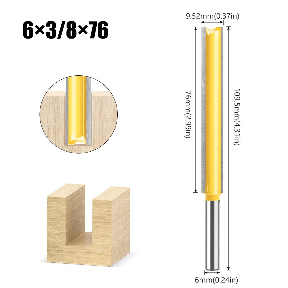 1 шт, 1/4 дюйма, 6,35 мм, 6 мм, фреза с хвостовиком, резьба по дереву, долбежный удлиненный прямой резак, двойное лезвие, прямой фрезерный станок, долбежный