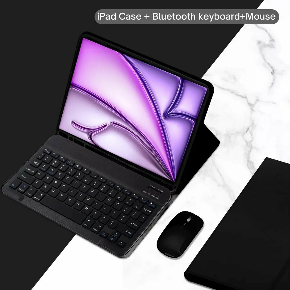 Чехол для iPad Air 4th 5th-го поколения, 11 дюймов M2, 2024 M5 2025 г. со съемной русской Bluetooth-клавиатурой и мышью.