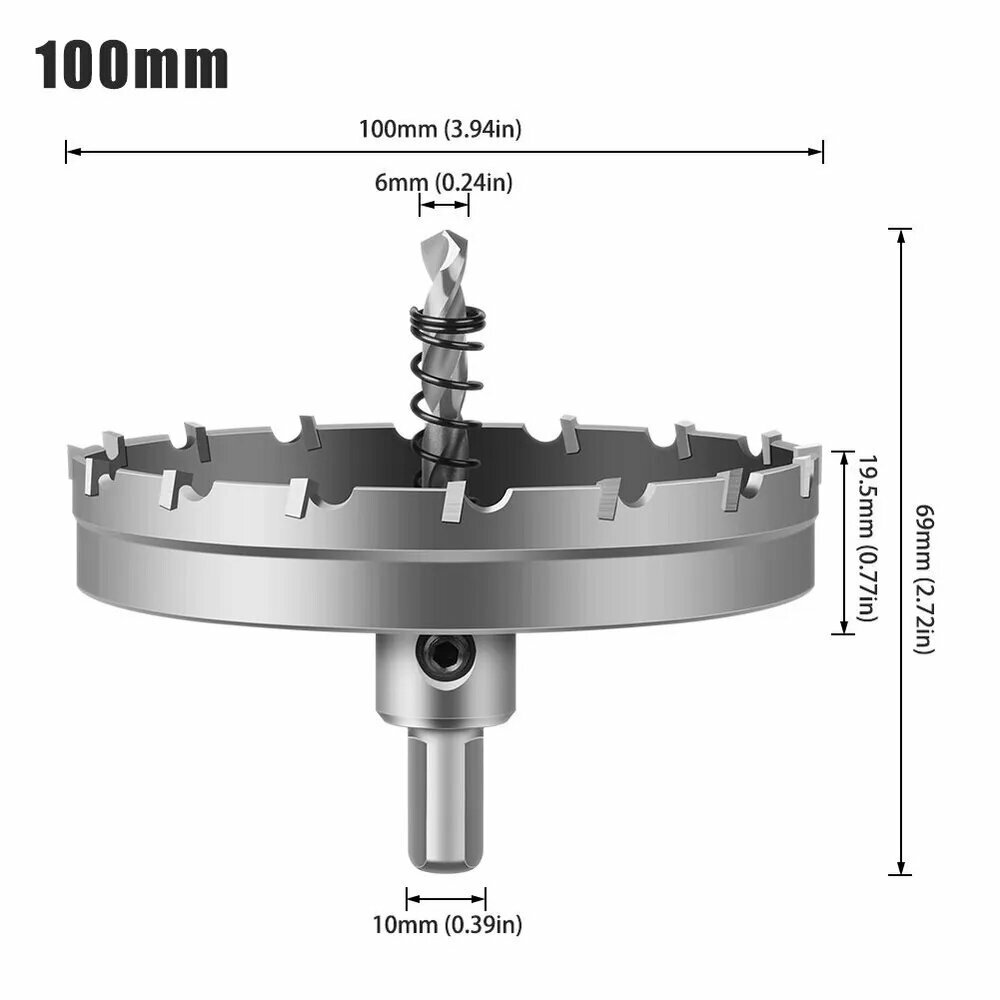 Коронка по металлу 100мм, твердосплавная с центрирующим сверлом