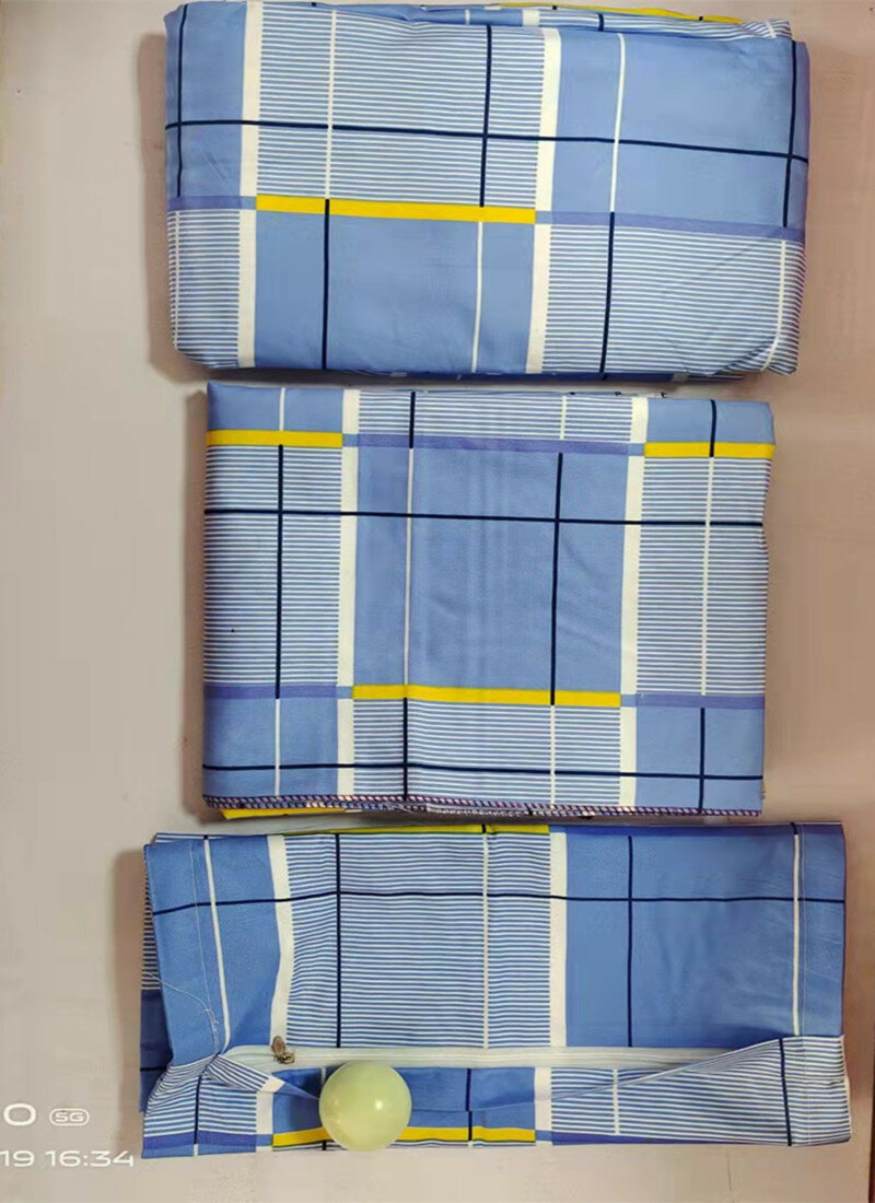 ✅ Оптовый комплект постельного белья из трех предметов для студенческих общежитий и отелей, синий в клетку, армейский