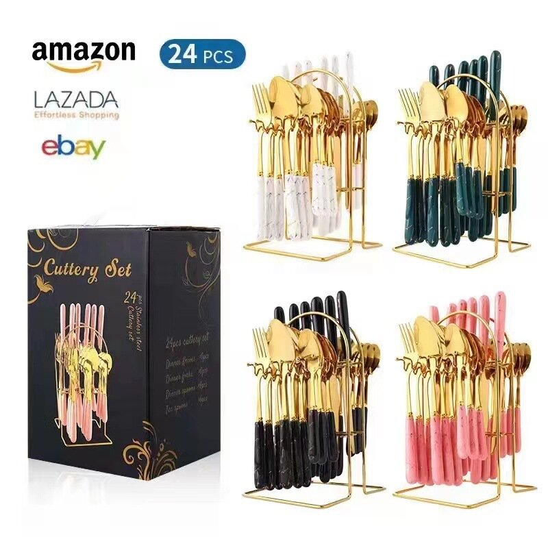 24-предметный набор столовых приборов из нержавеющей стали, скандинавский стиль, западные столовые приборы, нож для стейка, вилка, ложка, подставка для хранения, подарочная коробка