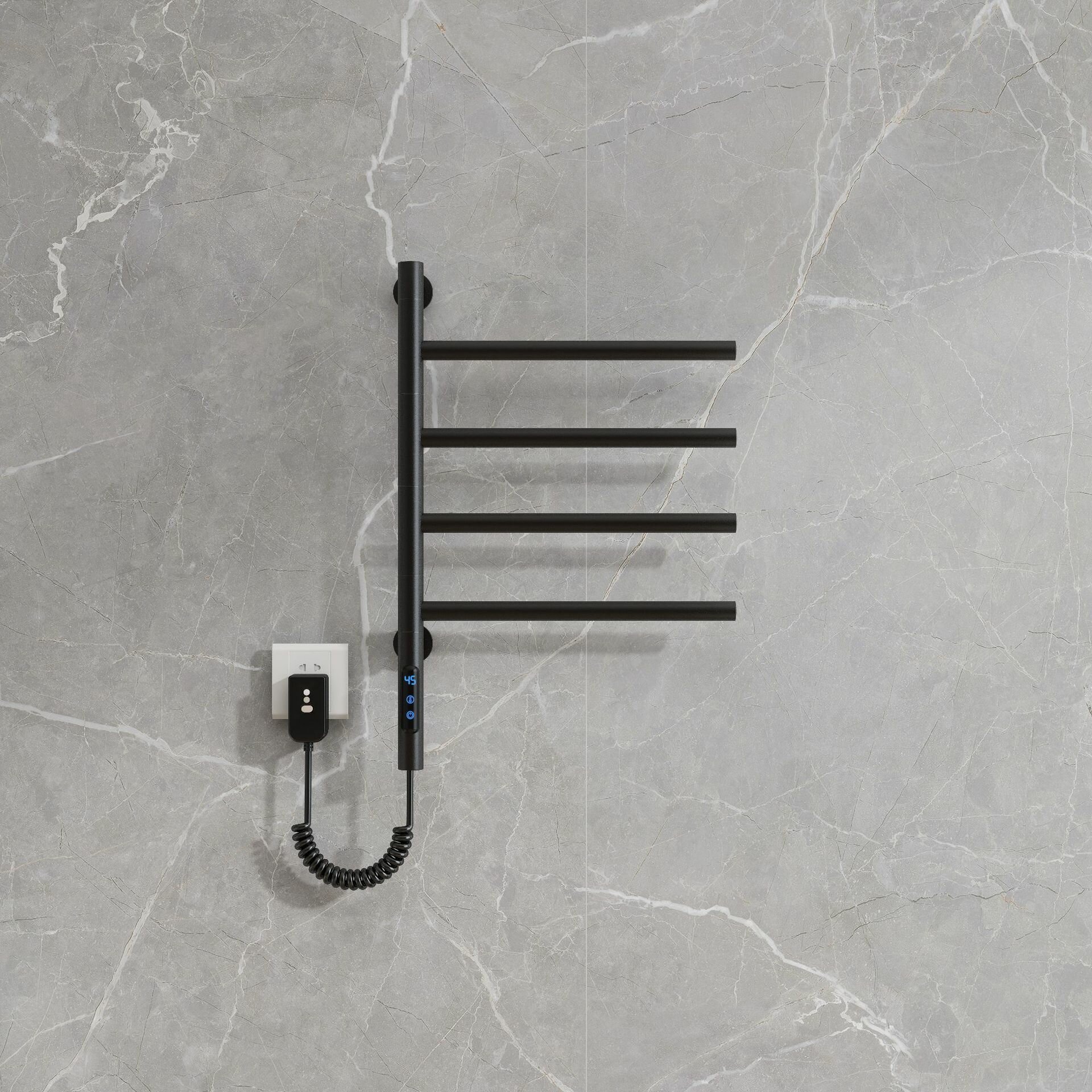 Космический алюминиевый умный электрический подогреваемый полотенцесушитель с постоянной температурой, вращающаяся стойка для хранения из нержавеющей стали без сверления