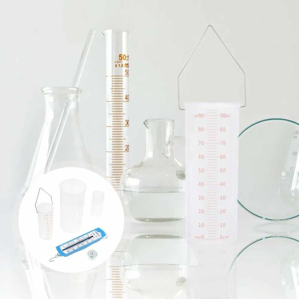 Пластиковый набор для экспериментов по принципу архимеда с динамометром и мерным стаканом для физики