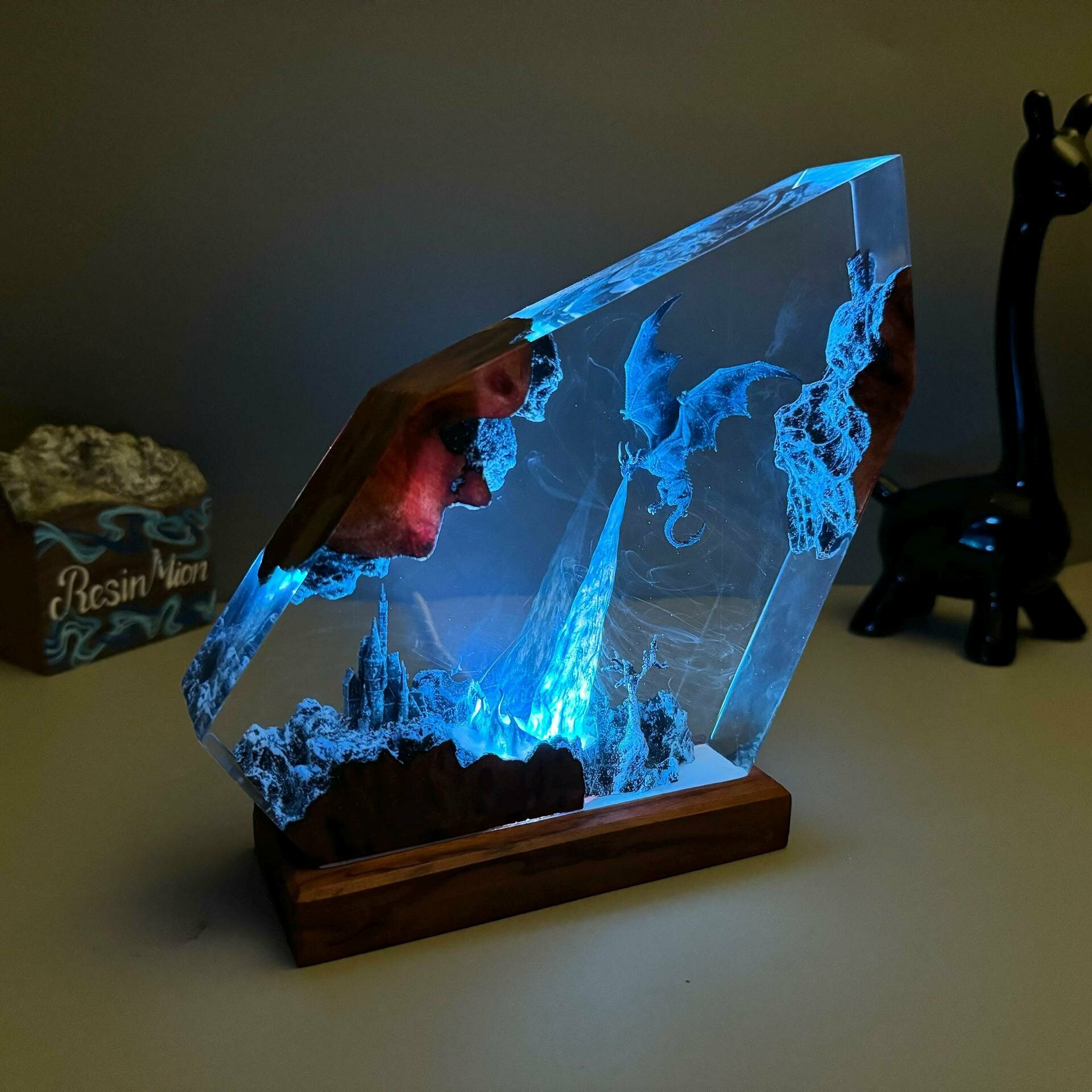 Ночник из смолы ледяного дракона, модель 3D дракона, статуя, ночник