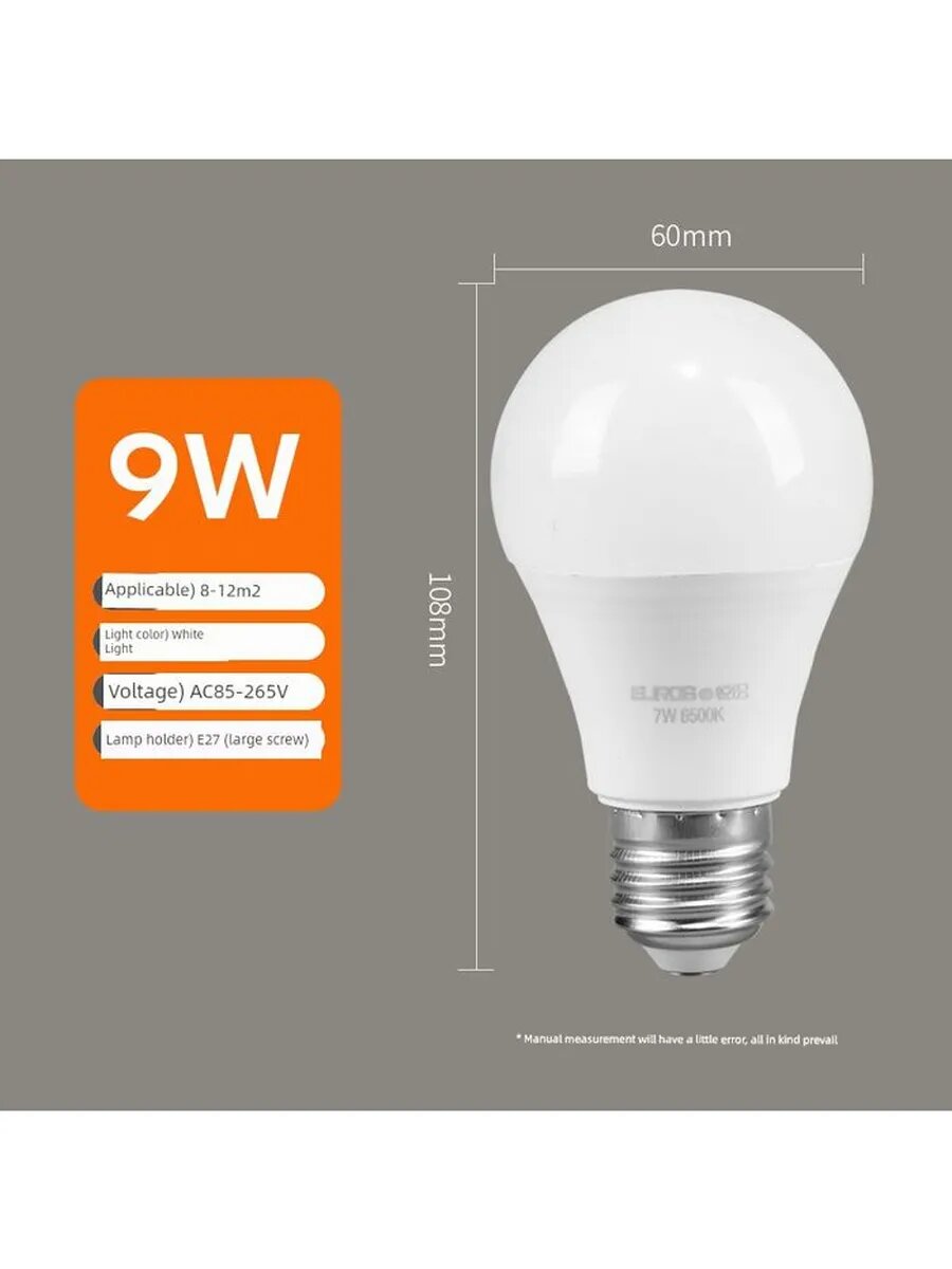 Керамический патрон E27 - Винтовой, суперяркий 9 Вт