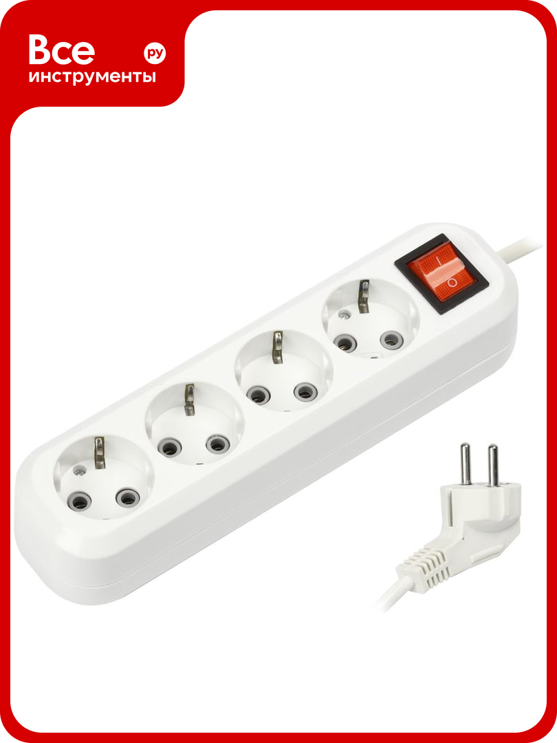 Удлинитель Smartbuy 4 гнезда 2 метра 16А/3,5кВт с выкл. и заземлением ПВС 3х1,0 SBE-16-4-02-ZS