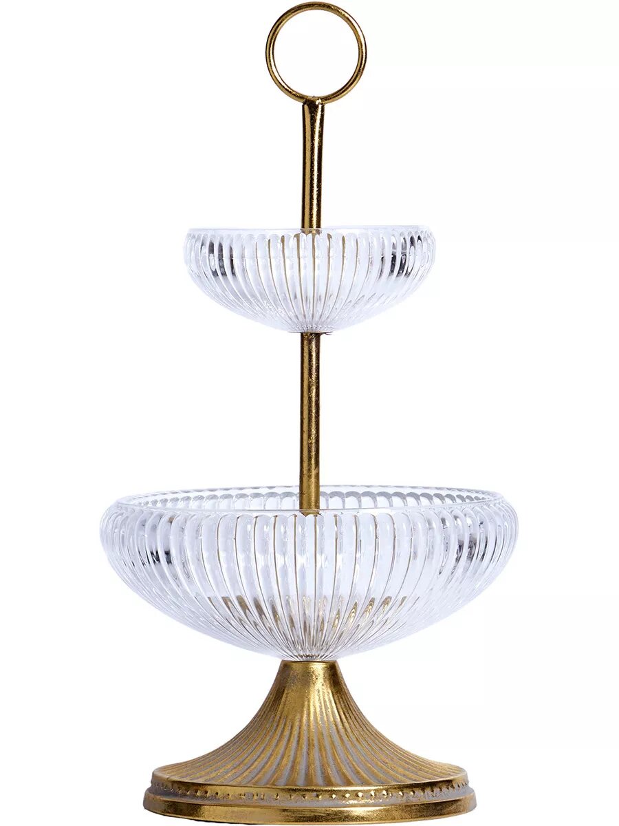 Блюдо двухъярусное Glasar 26х26х50 см, железо и стекло