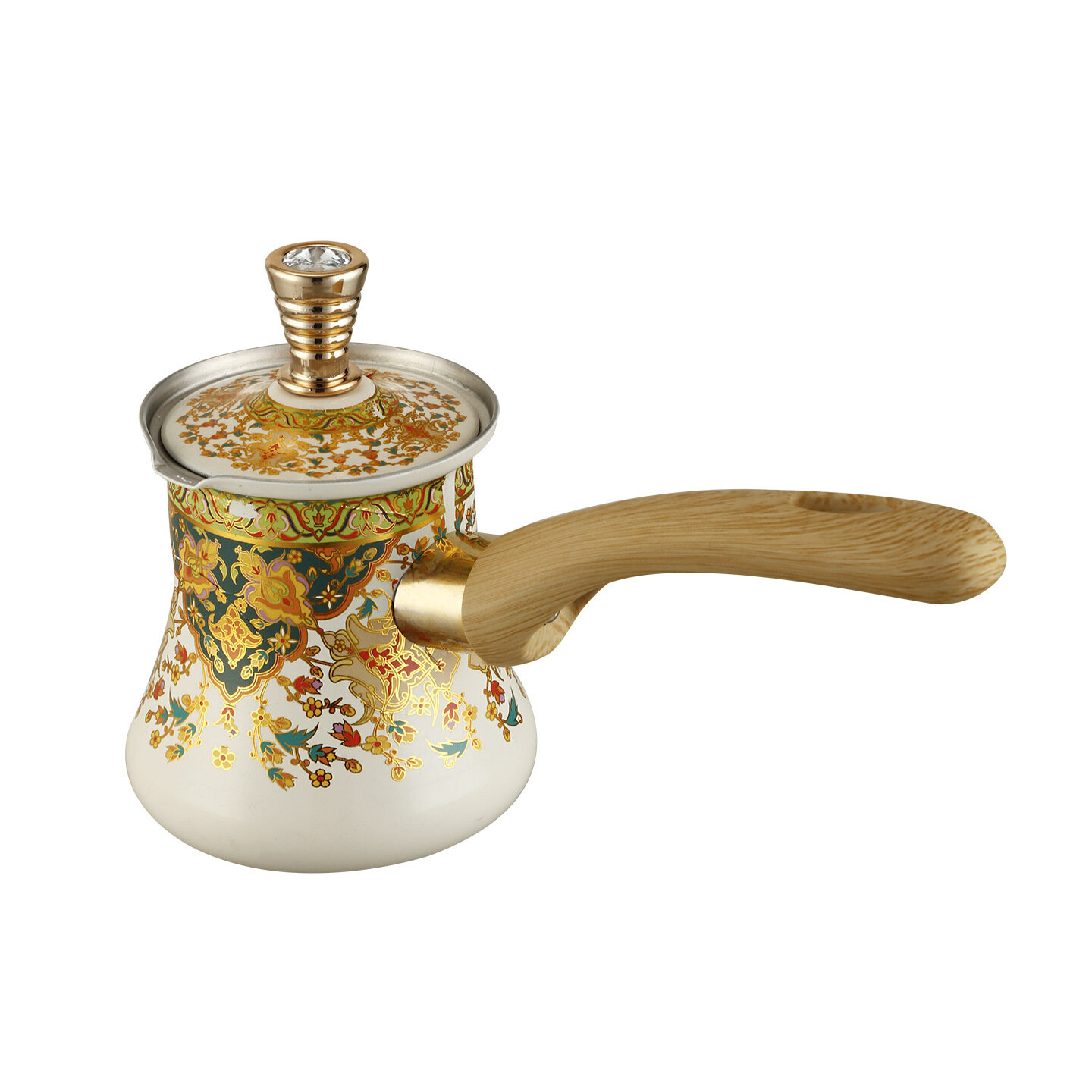 Кофейник из нержавеющей стали в винтажном стиле с деревянной ручкой, набор из трех предметов, чашка для латте-арта, чашка для шоколадного масла с ушком, чашка для кофе