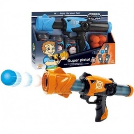 Бластер Super pistol с мягкими пулями 3 банки-мишени(9х5,5х2см),12 пуль (D=2,5см) YG07P