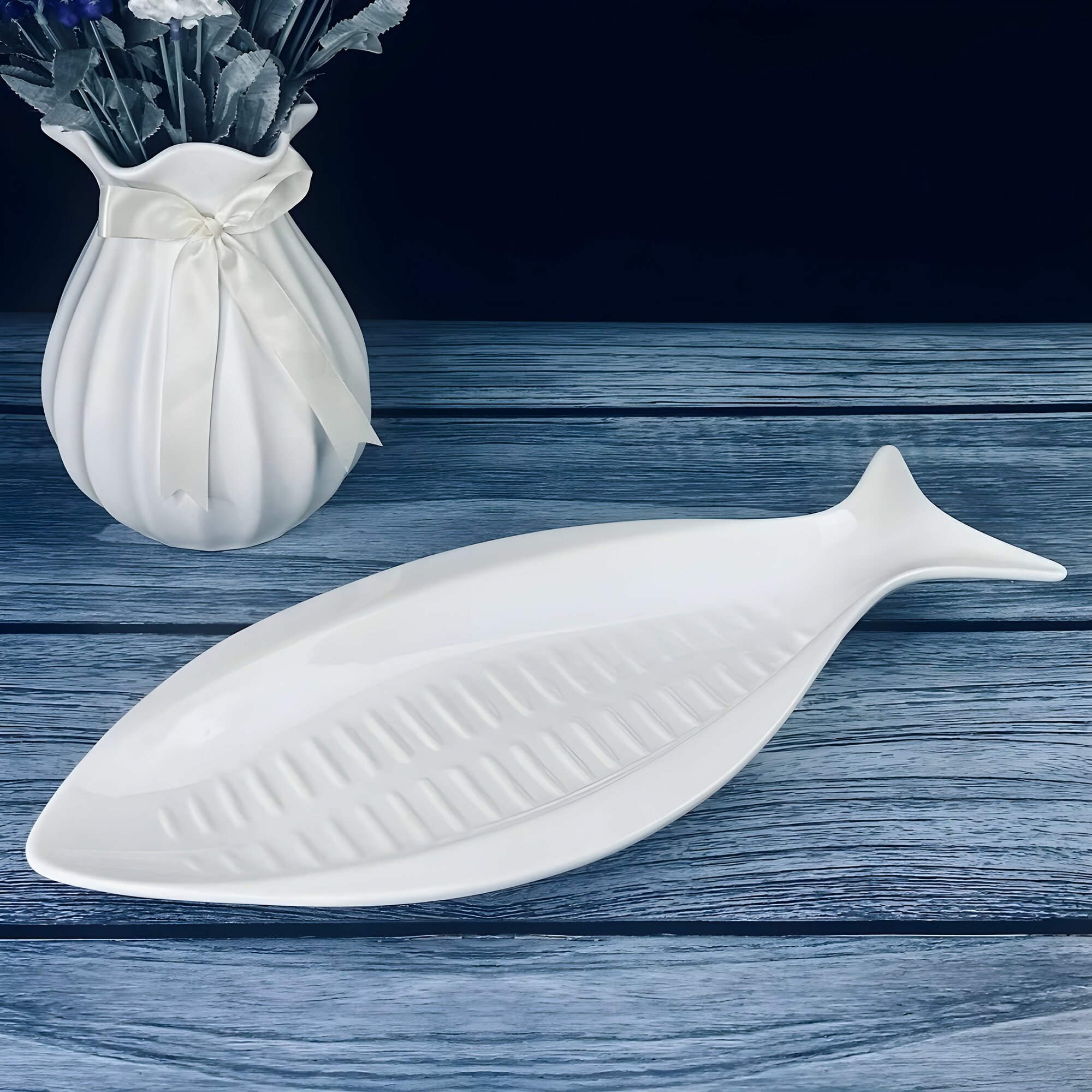 Блюдо для рыбы 46 см BIANCO в подарочной упаковке фарфор Lenardi