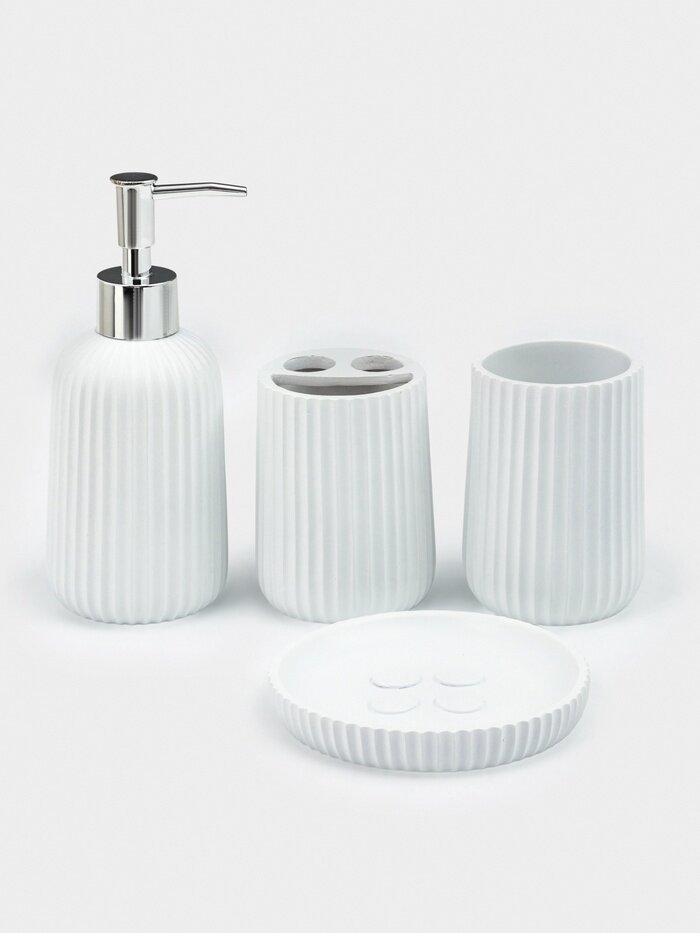 Набор для ванной «Сияние», 4 предмета, дозатор, 2 стакана, мыльница, белый