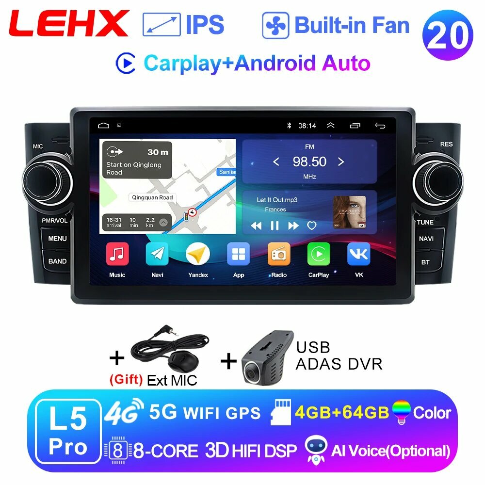 Автомагнитола LEHX L6 Pro 1DIN Android 14, мультимедийная Автомобильная магнитола L5 Pro(4-64GB)DVR