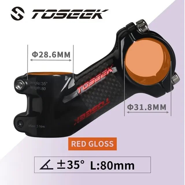 TOSEEK Вынос руля 31.8 мм, красный, 35°, 80 мм