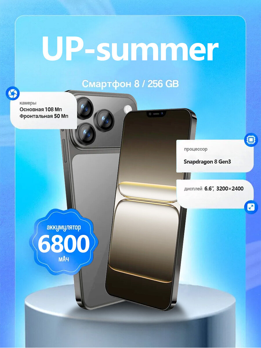 Смартфон 17promax 8/256 ГБ, разблокировка с распознаванием лиц, 8-ядерный процессор, 108 МП+50 МП