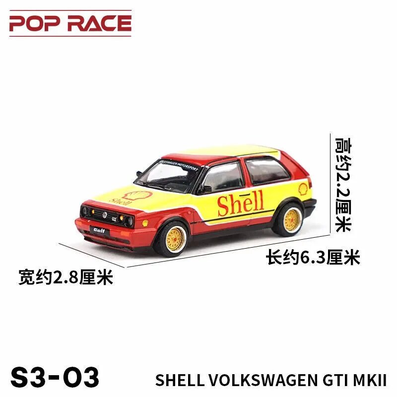 Машинка POP Race 1/64 S3-03 Shell Volkswagen Golf GTI MKII, масштабная модель, металл