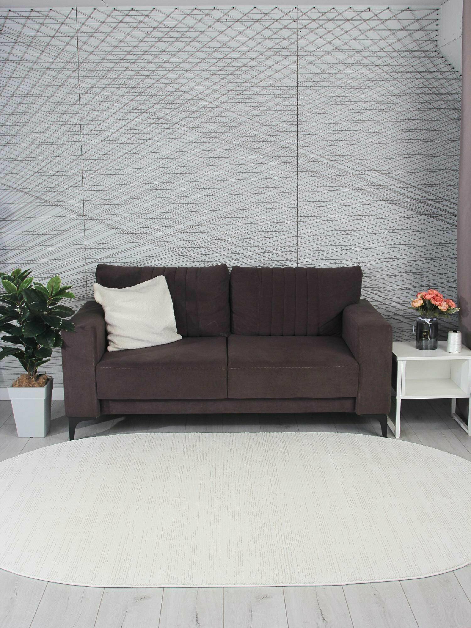 Ковер Овальный на пол в гостиную в спальню 160х230 см белый однотонный ворс 10 мм 401600 KoverVDom