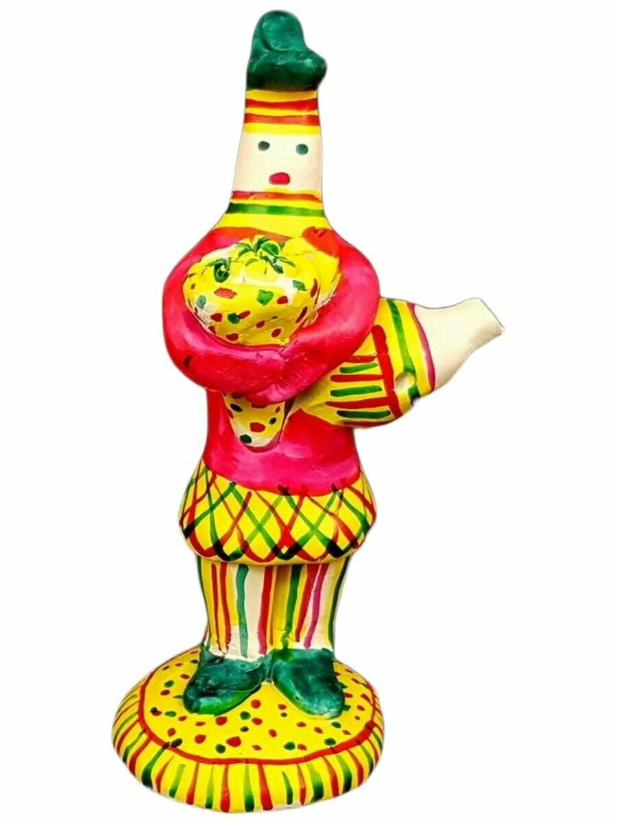 Солдат с букетом, Свистулька 10-13 см, Филимоновская глиняная игрушка, ручная авторская работа