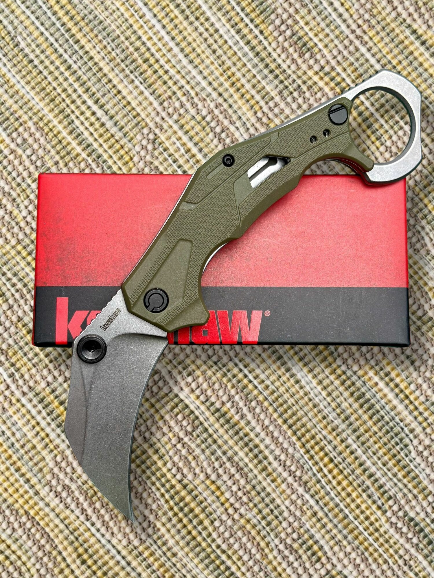 Складной нож - керамбит Kershaw Outlier OD Green / Stonewash, 2064ODSW