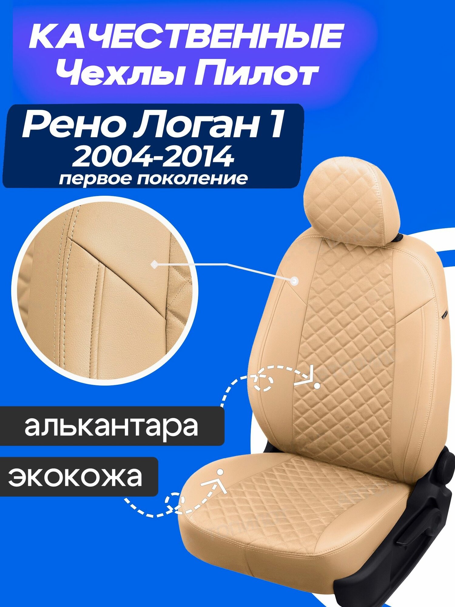 Чехлы на Рено Логан 1 2004-2014. Чехлы Экокожа + Алькантара на сиденья Рено Логан 1 2004 2005 2006 2007 2008 2009 2010 2011 2012 2013 2014
