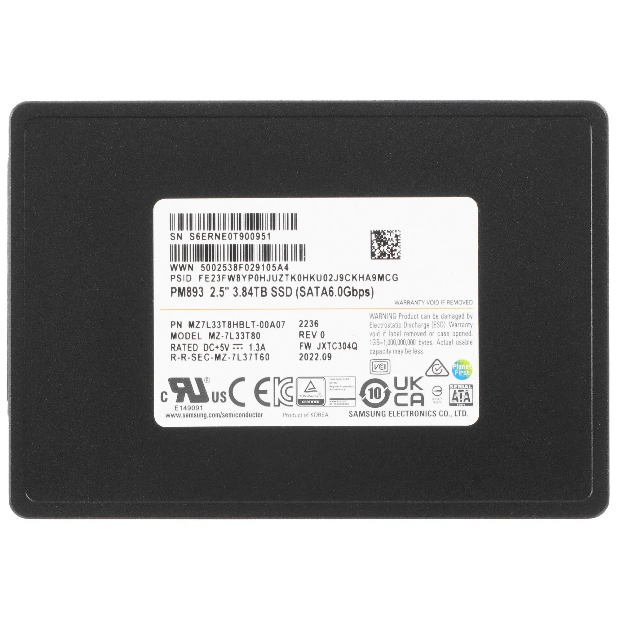Твердотельный накопитель Samsung SSD 3,84TB MZ7L33T8HBLT-00A07 PM893 SATA3