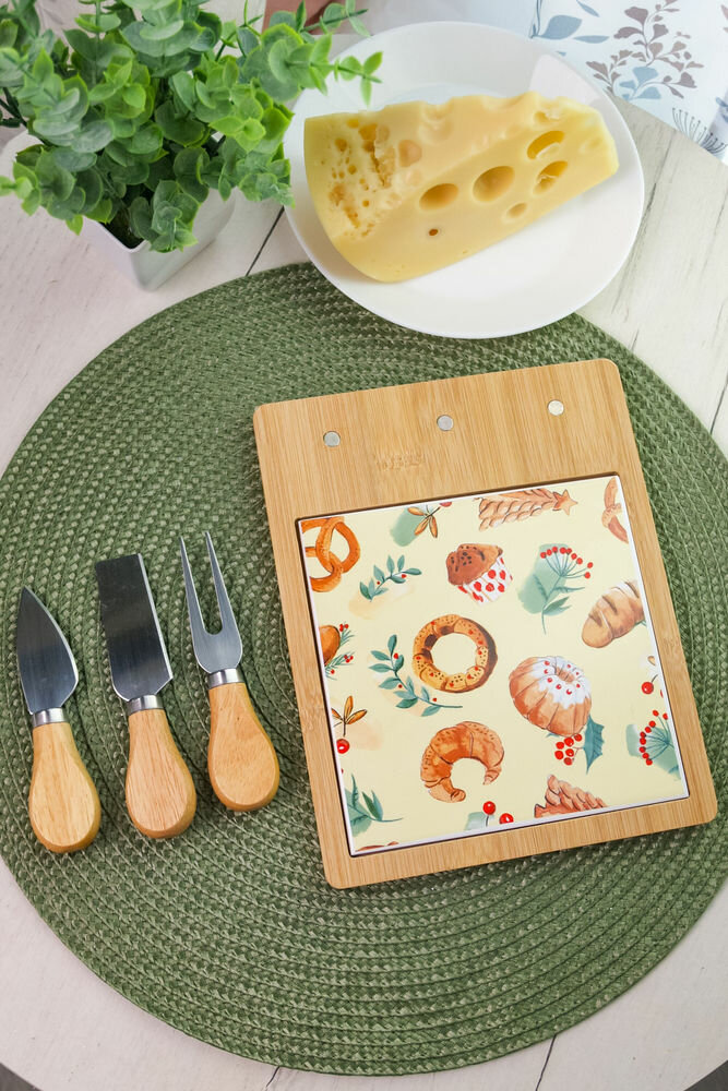 Сервировочный набор для подачи сыра витроль, фарфор, металл, дерево, 22х18 см, Kaemingk 608029