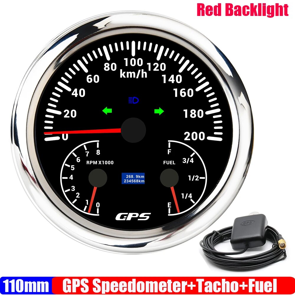 ZMFJH Многофункциональный датчик 110 мм, красный светодиодный GPS-спидометр + тахометр + 200KMH BS