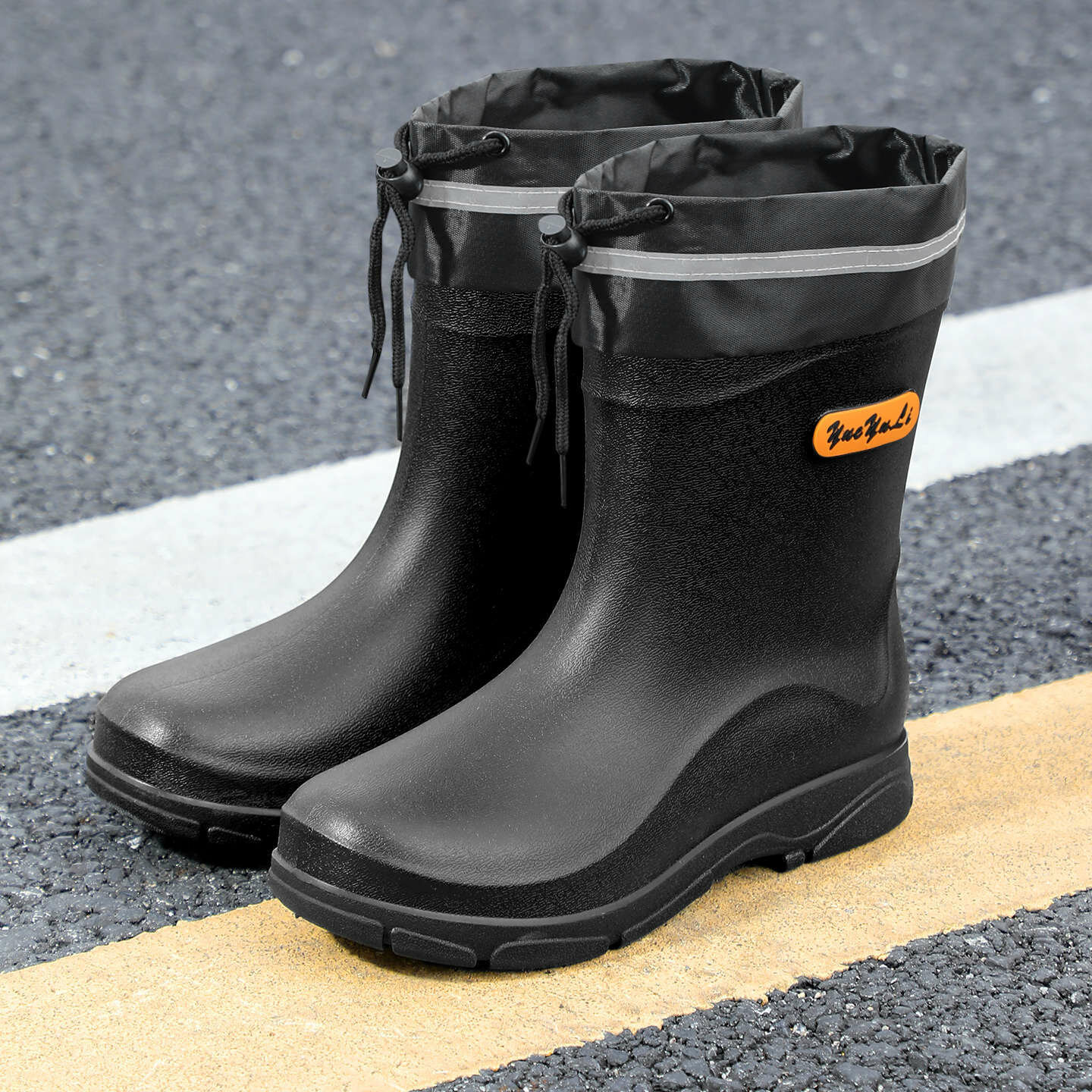 Мужские резиновые сапоги, всесезонные резиновые сапоги, короткие сапоги, болотные сапоги, рыболовные сапоги, сапоги до середины икры, светоотражающие полосы, модные резиновые сапоги и рабочая обувь. Размер обуви. EU:43