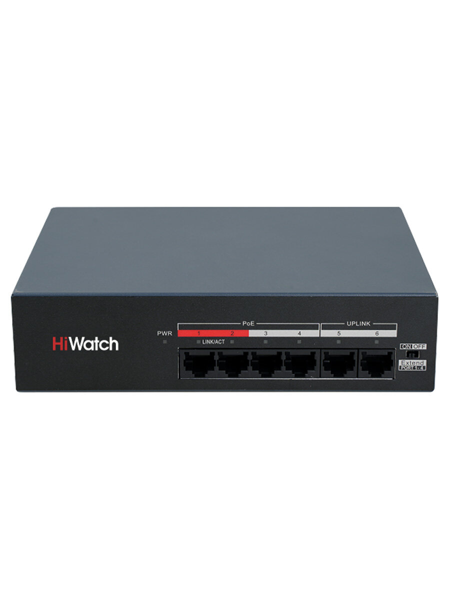 Неуправляемый PoE-коммутатор Hiwatch DS-S0106-MP, PoE 35 Вт, 4 порта